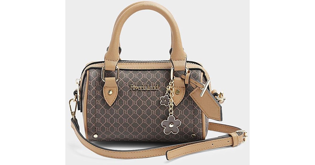 River Island Monogram Bowler Mini Cross Body Bag in Metallic | Lyst