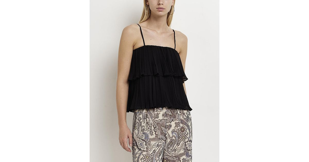 River Island Black Plisse Tiered Cami Top Lyst Uk
