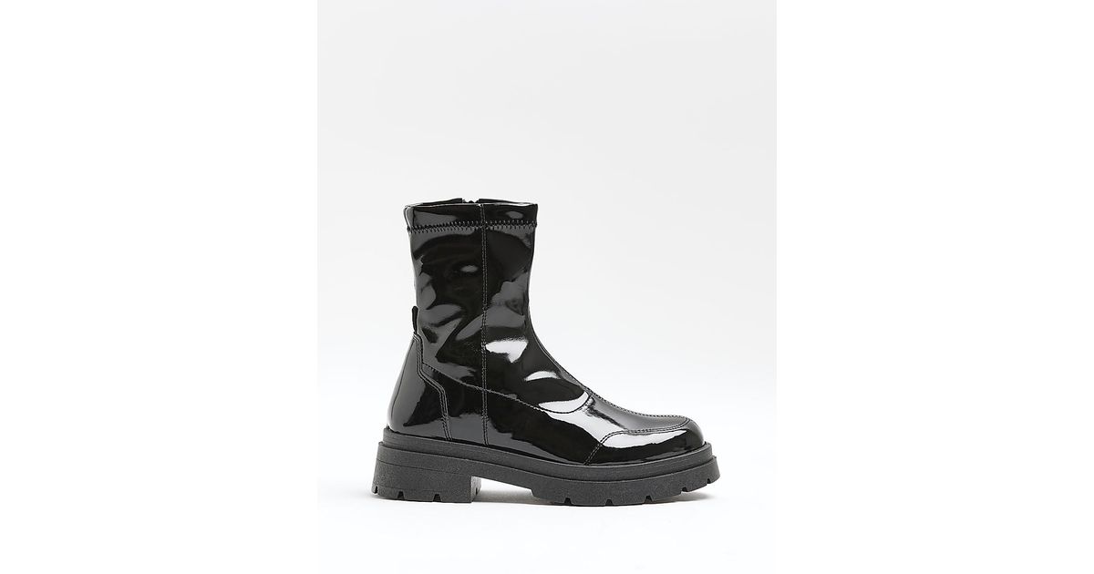 River Island Patent Chunky Ankle Boots in Black | Lyst River Island Patent Chunky Ankle Boots in Black | Lyst