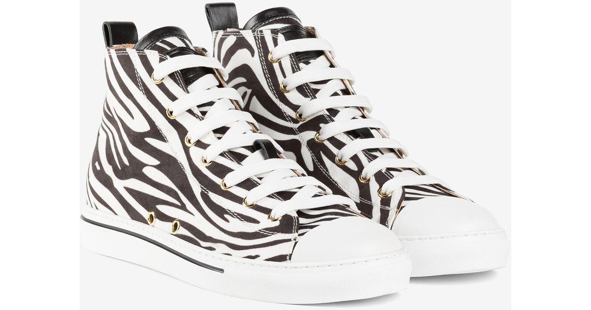 Roberto Cavalli Zebra-Print Hi-Top Sneakers in White | Lyst