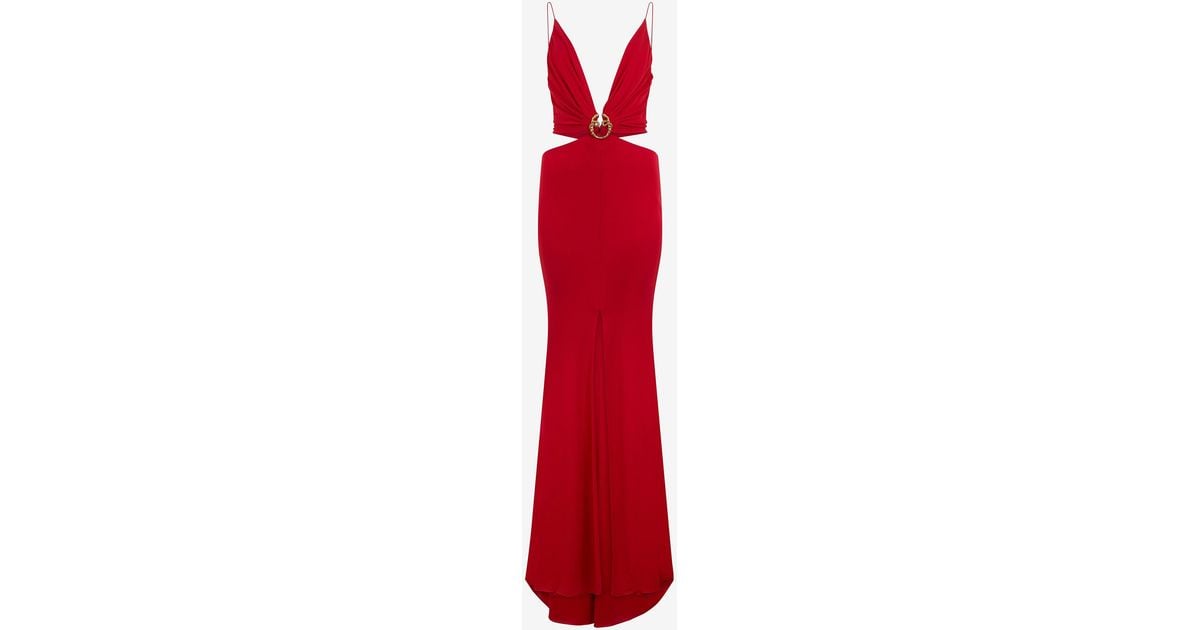 Roberto Cavalli Long Dress With Snake Detail in Red | Lyst UK