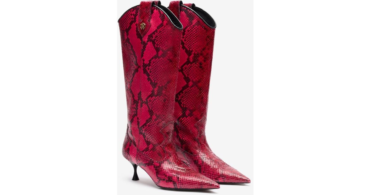 Roberto Cavalli Boots With Python Print in Red | Lyst