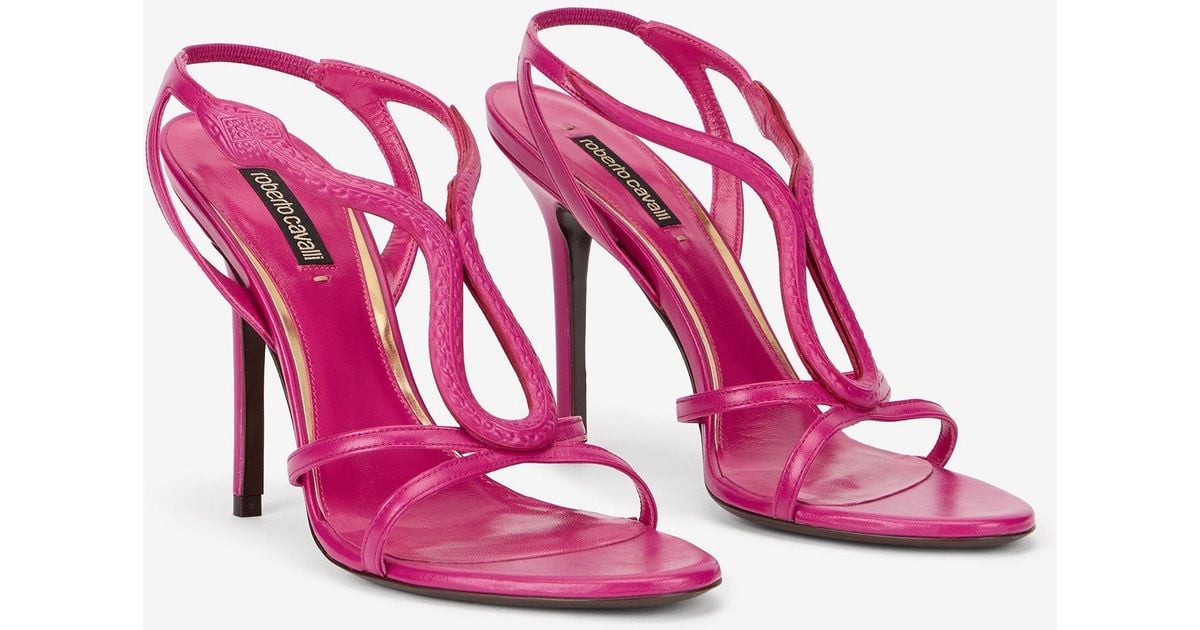 Roberto Cavalli Leather Sandals With Snake Detail in Pink | Lyst UK