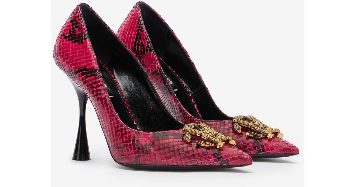 Roberto Cavalli Pumps With Python Print And Mirror Snake Monogram in ...