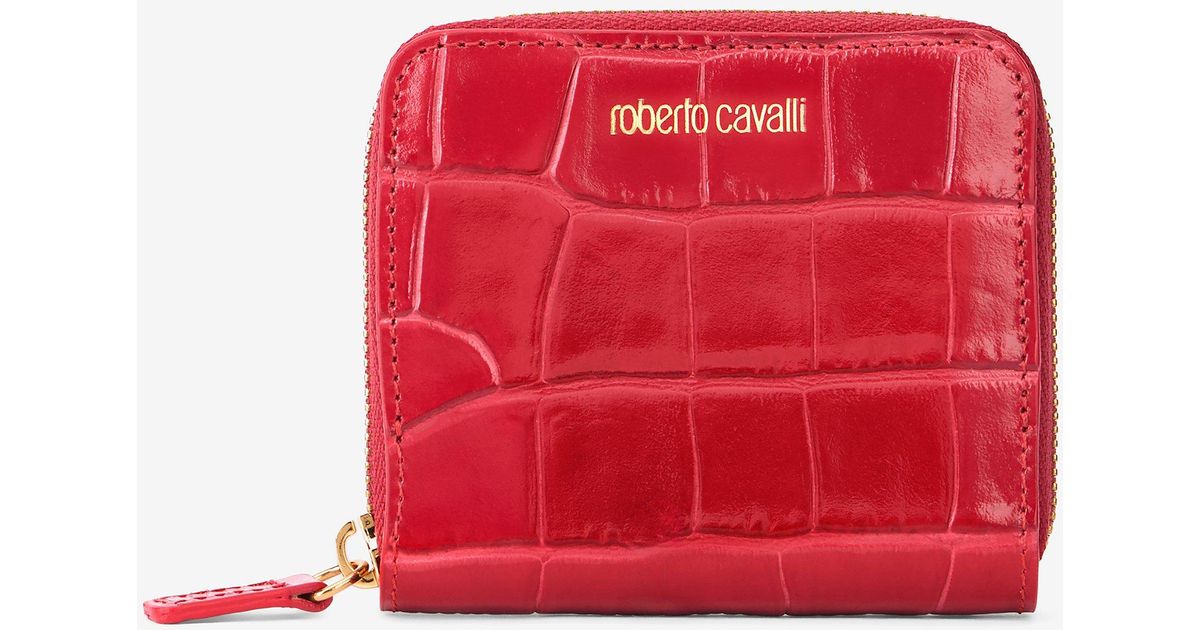 Roberto Cavalli Small Antique Rose Crocodile-Effect Wallet in Red | Lyst UK