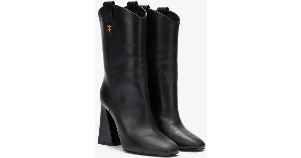 Roberto Cavalli Ankle Boots With Monogram Mirror Snake in Black | Lyst