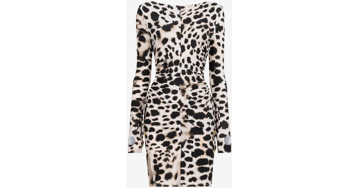 Roberto Cavalli Leopard Print Cut-Out Minidress in White | Lyst
