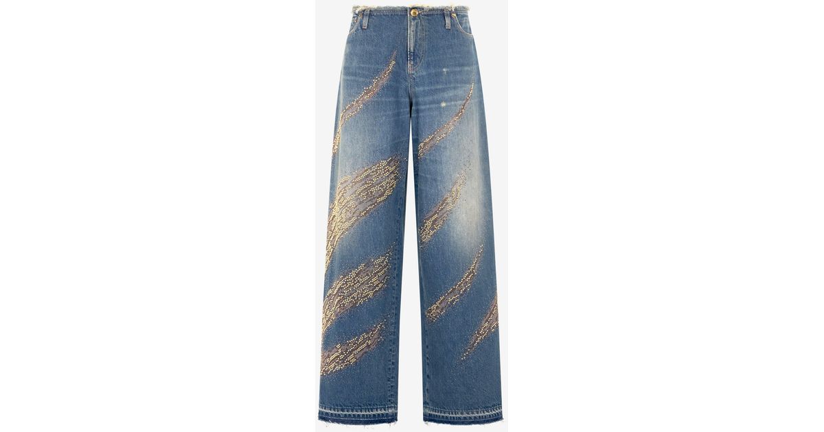 Vaqueros Con Motivo Cebra De Pedrería de Roberto Cavalli de color Azul ...