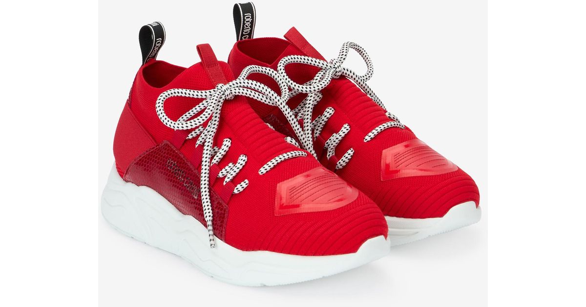 Roberto Cavalli Sneakers With Snake-Effect Inserts in Red | Lyst