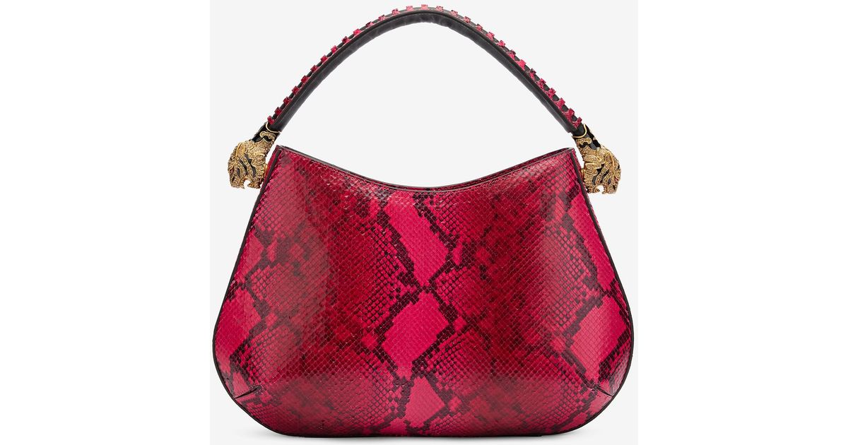 Roberto Cavalli Python-Print Hobo Roar Bag in Red | Lyst