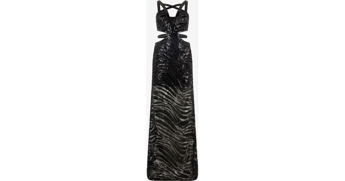 Roberto Cavalli See-Through Dress With Sequined Zebra Pattern in Black ...