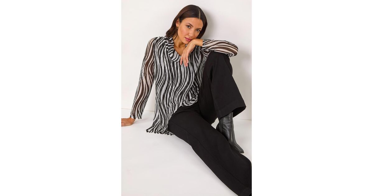 Roman Wavy Linear Print Cowl Neck Tunic in Black | Lyst UK