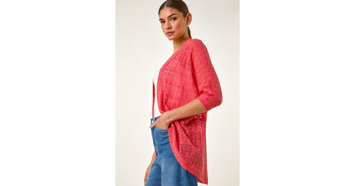 Roman Cotton Crochet Tunic Cardigan in Red | Lyst UK