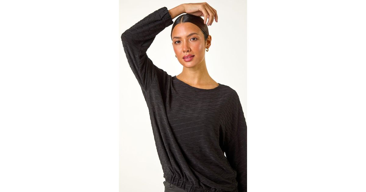 Roman Bubble Hem Textured Stretch Top in Black | Lyst UK