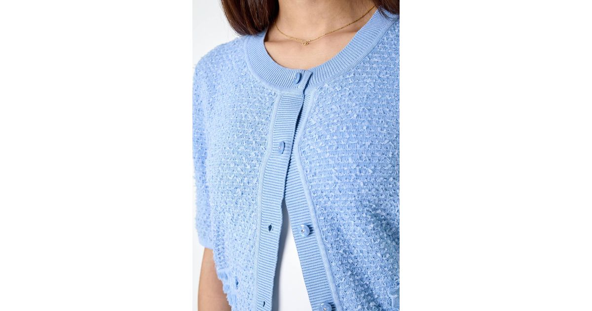 Roman Fringe Detail Sparkle Button Cotton Cardigan in Blue | Lyst UK