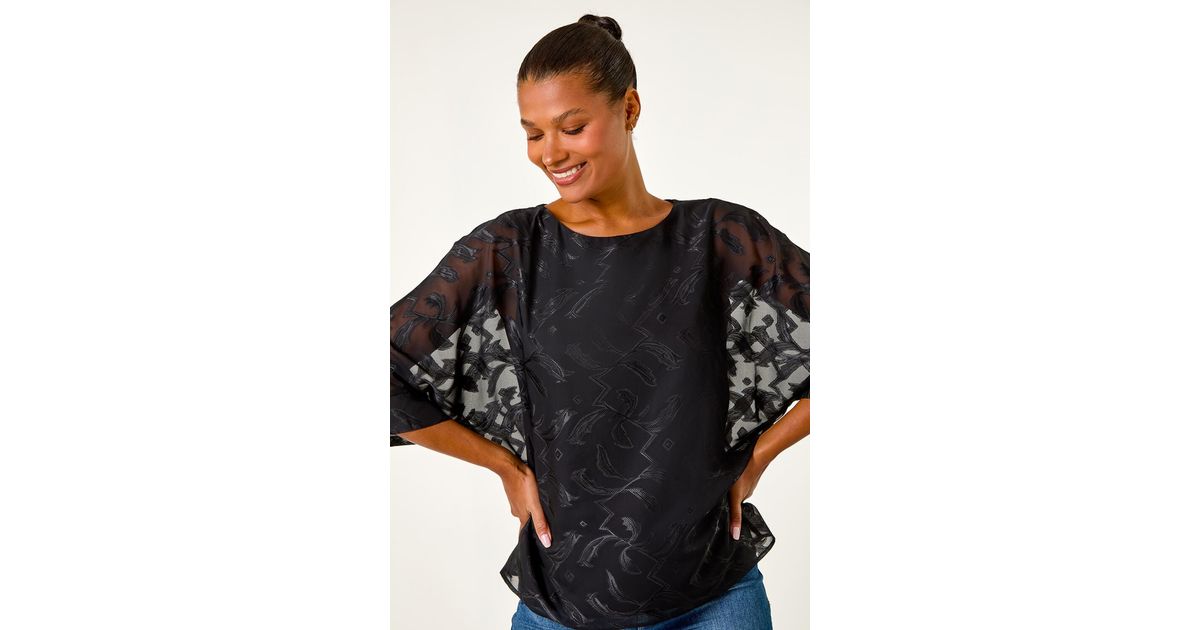 Roman Zig Zag Burnout Overlay Tunic Top in Black | Lyst UK