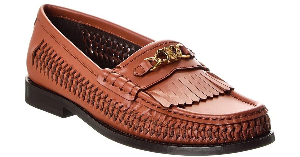 Celine Luco Braided Leather Loafer in Brown | Lyst UK
