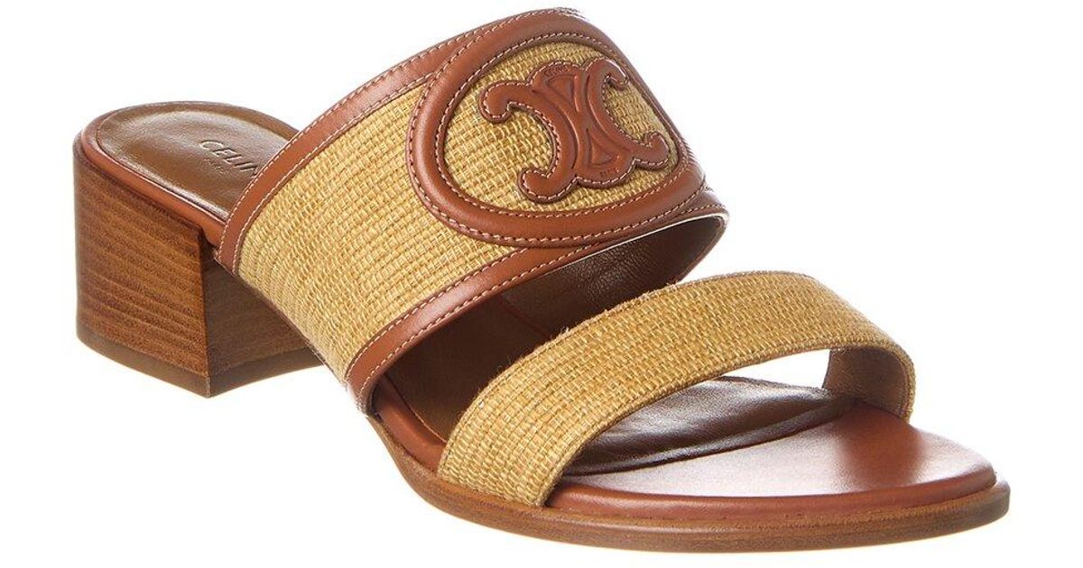 Celine Appoline Raffia & Leather Sandal in Brown | Lyst