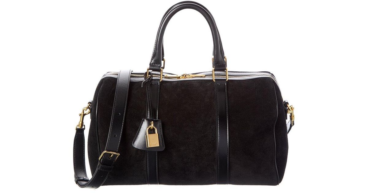 Celine Boston Large Suede & Leather Satchel in Black | Lyst UK