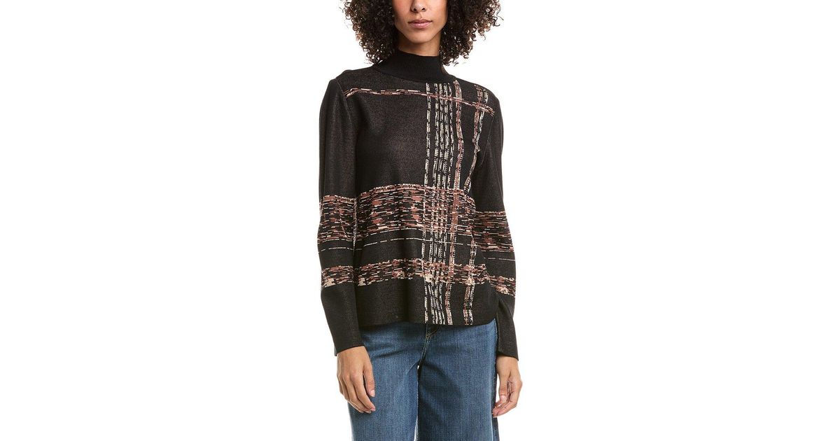 Anne Klein Luxe Stitch Mock Neck Sweater in Black | Lyst