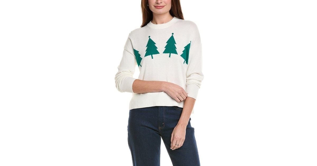 Hannah Rose Christmas Tree Crewneck Cashmere-Blend Sweater in Grey ...