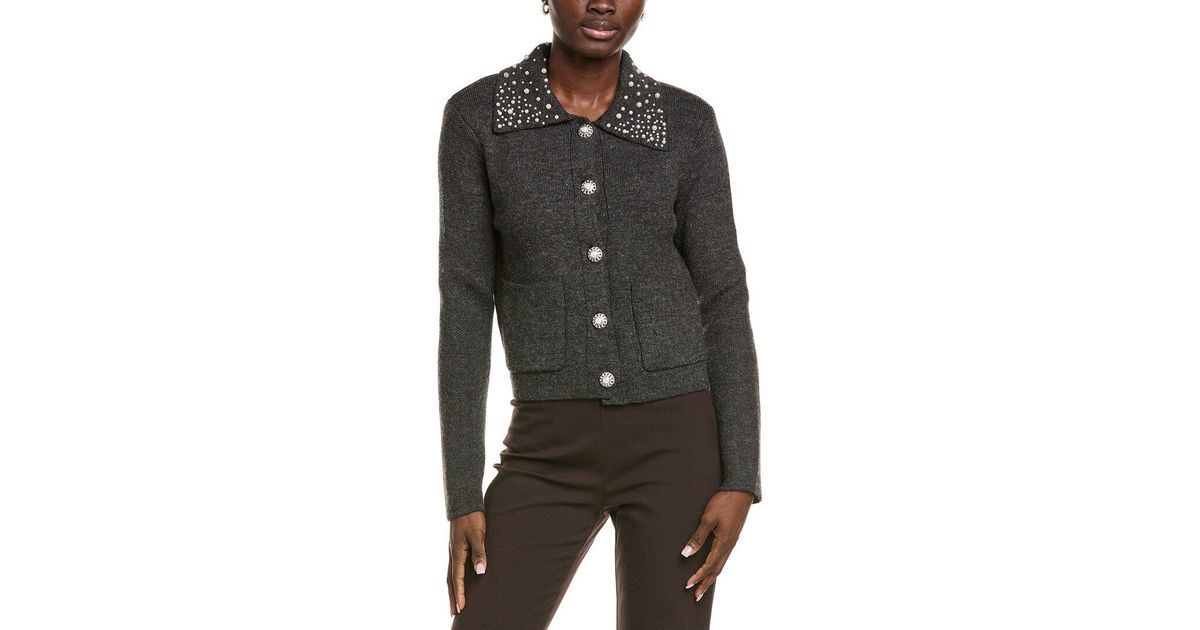 Endless Rose Pearl-Embellished Collar Cardigan in Black | Lyst UK