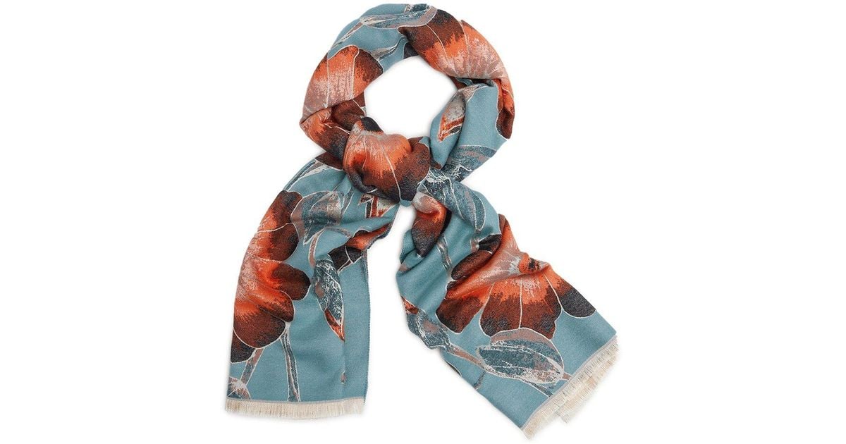 Saachi Reversible Blooming Botanical Scarf in Blue | Lyst UK