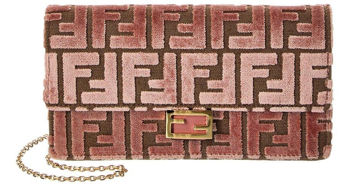 Fendi Baguette Ff Velvet & Leather Wallet On Chain in Brown | Lyst UK