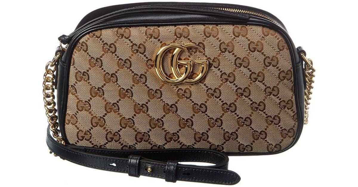 Gucci Marmont Small Gg Canvas & Leather Camera Bag in Brown | Lyst