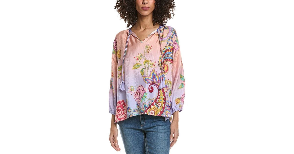 Johnny Was Margot Silk Blouse in Red | Lyst UK