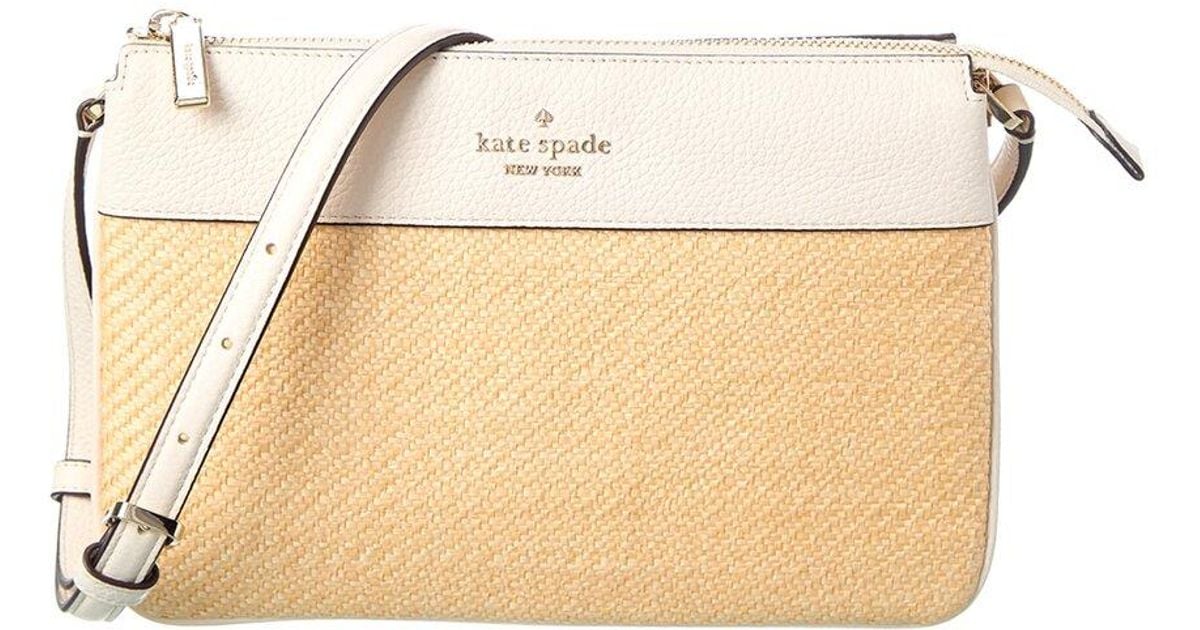 Kate Spade Leila Straw Triple Gusset Crossbody in Natural | Lyst