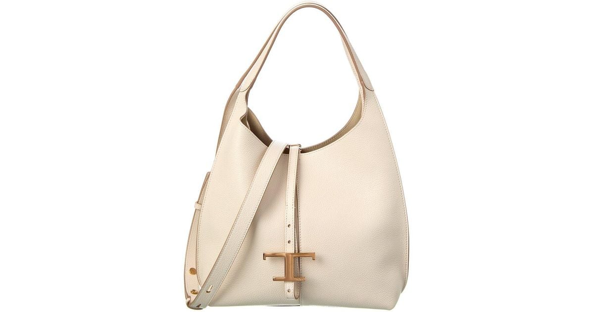 Tod's T Timeless Mini Leather Hobo Bag in Natural | Lyst