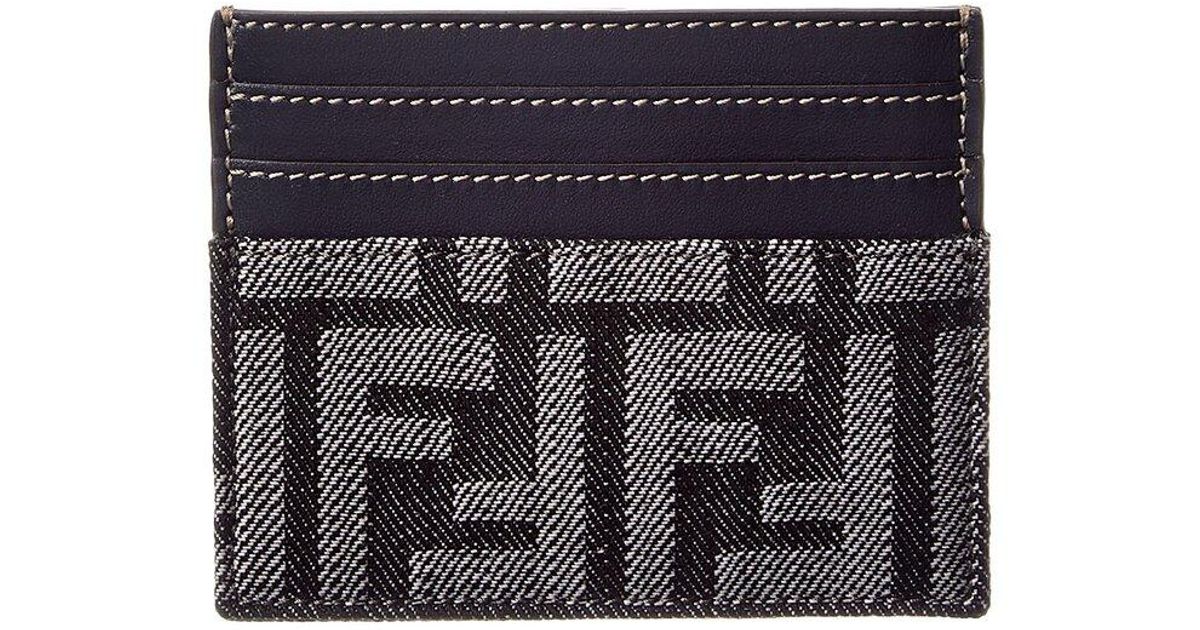 Fendi Baguette Ff Denim & Leather Card Holder in Gray | Lyst