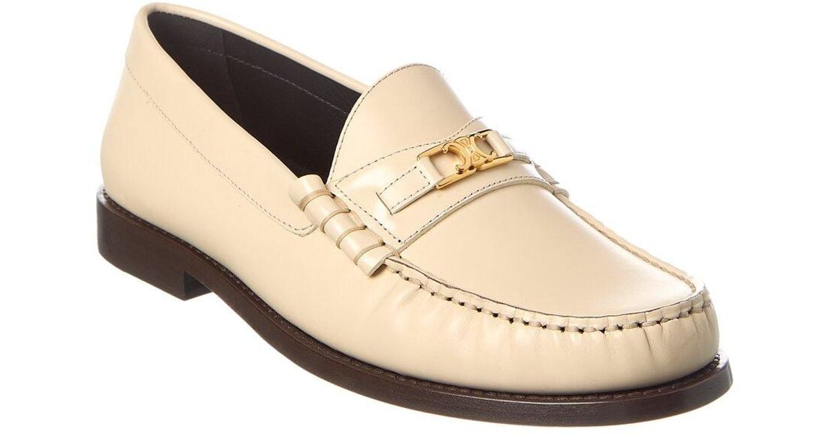 Celine Luco Leather Loafer in White | Lyst