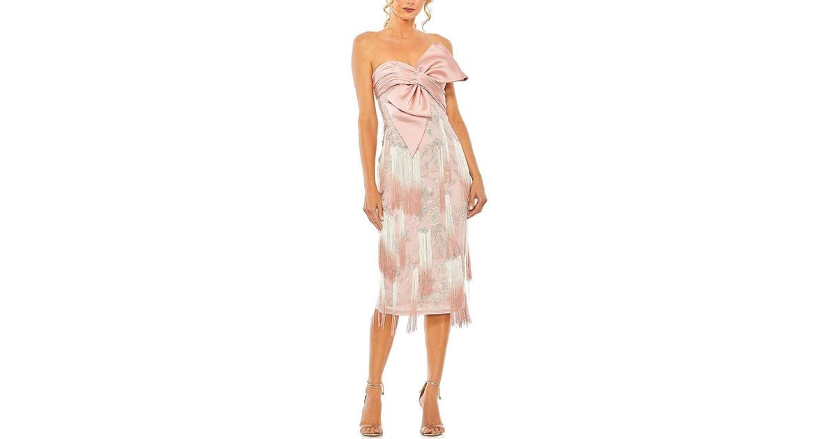 Mac Duggal Bow Front Ombre Fringe Dress in Pink | Lyst