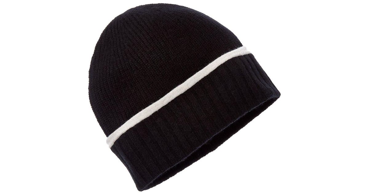 Amicale Cashmere Ribbed Cashmere Beanie in Black | Lyst UK