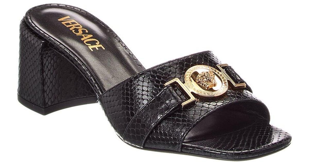 Versace Medusa Snake-Embossed Leather Mule in Black | Lyst