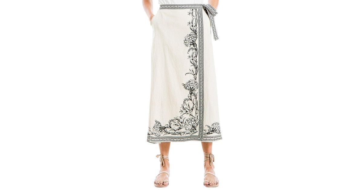 Max Studio Floral Border Wrap Skirt in White | Lyst UK