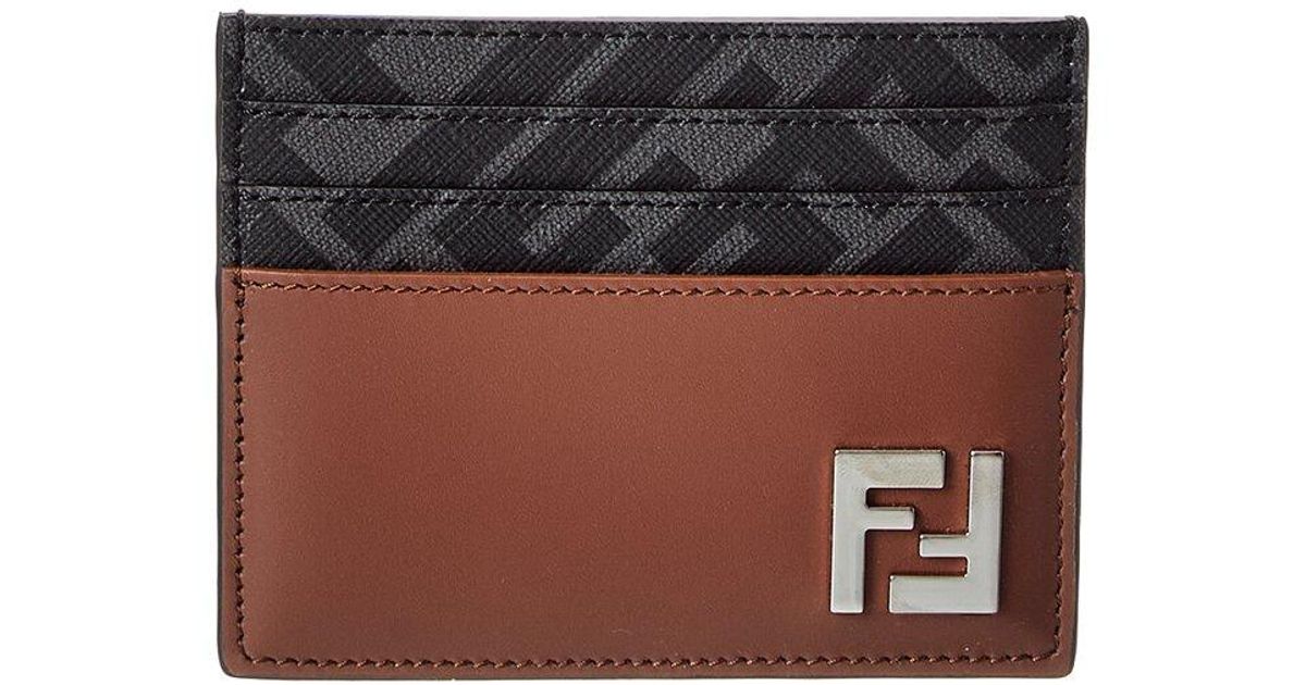 Fendi Ff Squared Leather Card Holder in Black | Lyst UK