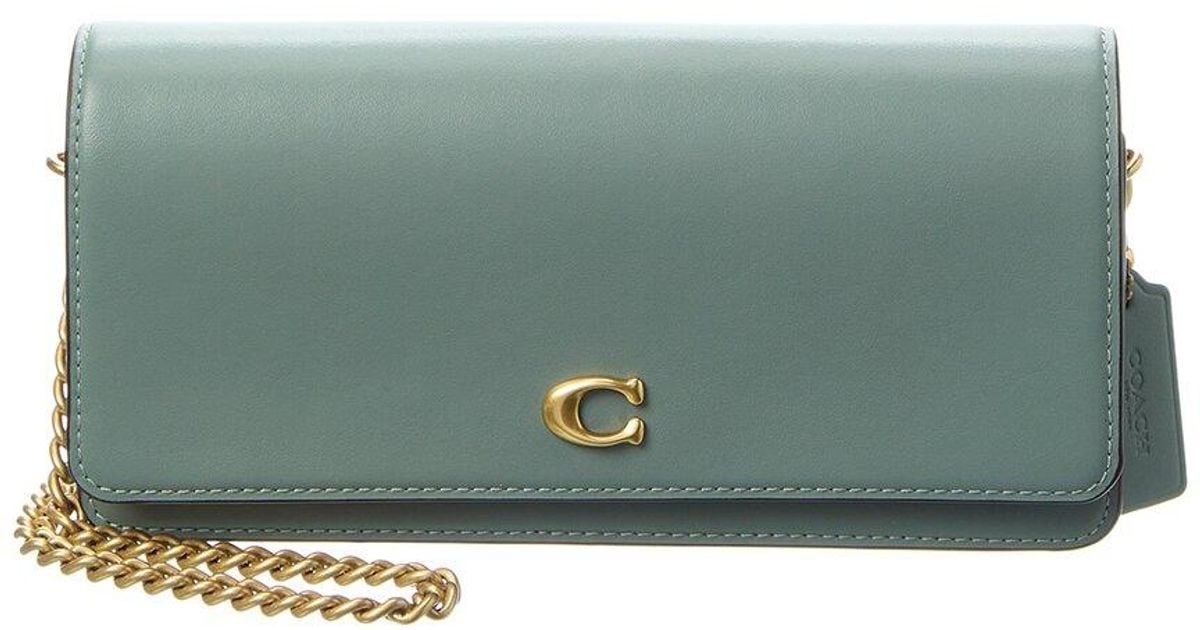 COACH Evie Leather Long Wallet With Chain in Green | Lyst