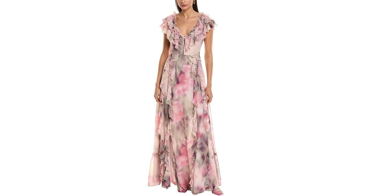 Ted Baker Frilled V-Neck Maxi Dress in Pink | Lyst