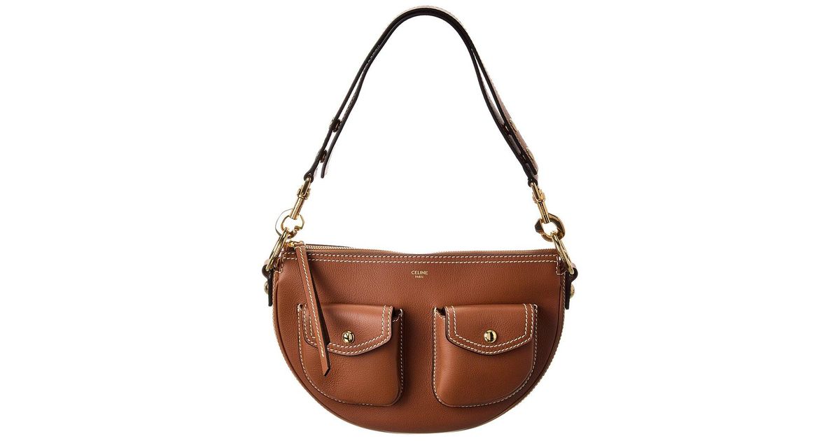 Celine Logo Medium Leather Shoulder Bag in Brown | Lyst