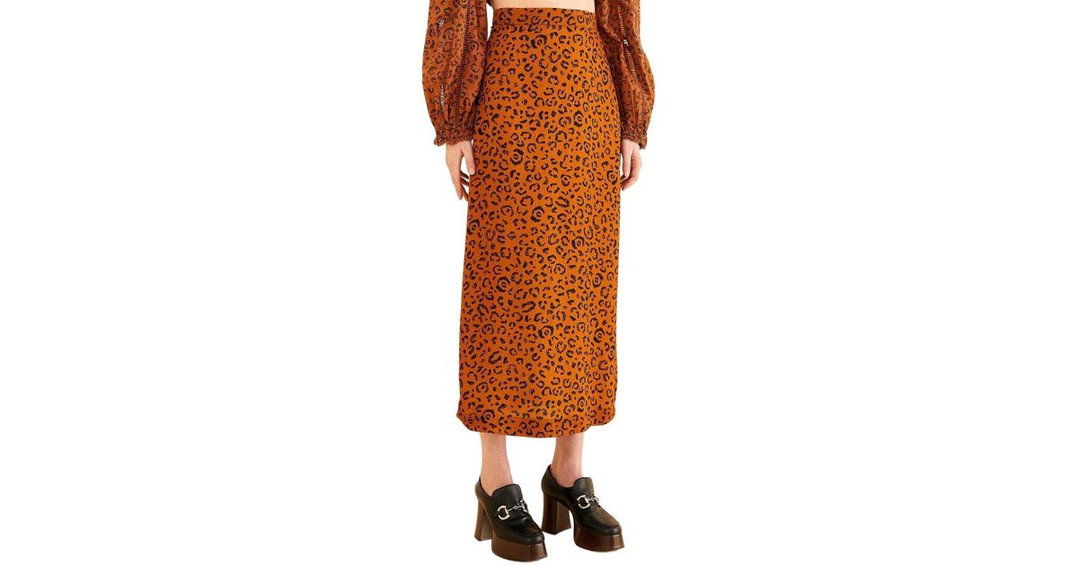 FARM Rio Leopards Texture Midi Skirt in Orange | Lyst UK
