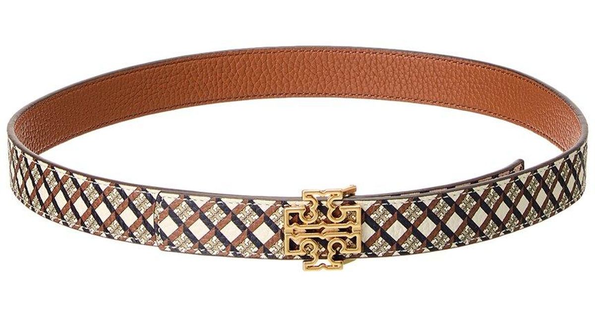 Tory Burch Britten Logo Reversible Printed Leather Belt in Brown | Lyst