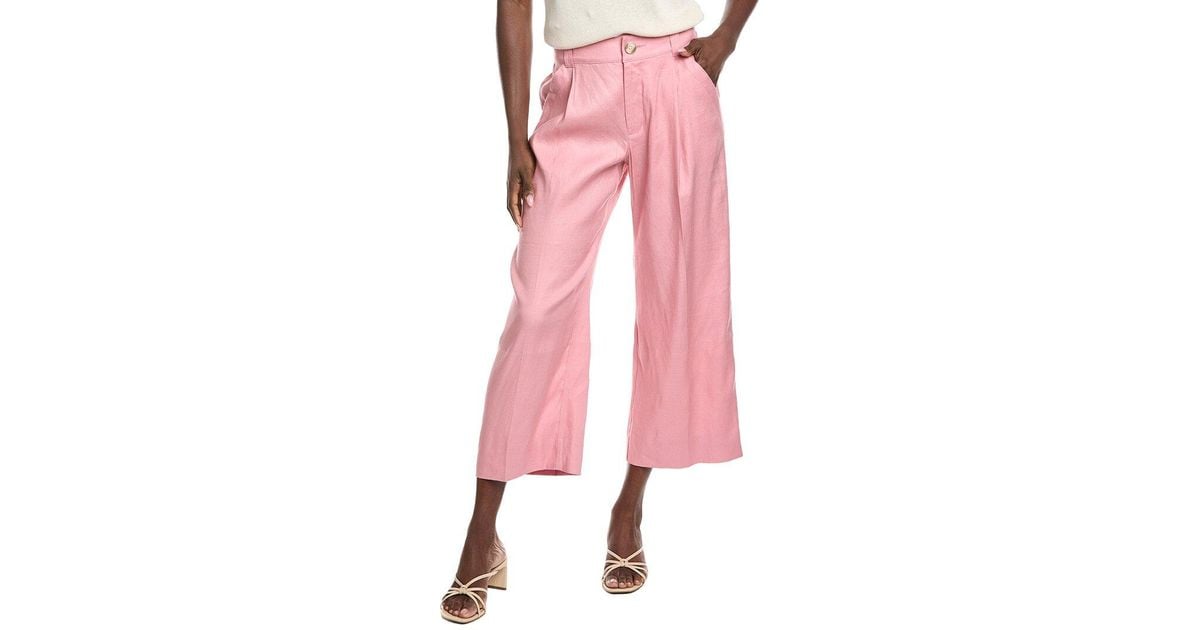Cabi Cruise Linen-Blend Crop Pant in Pink | Lyst UK
