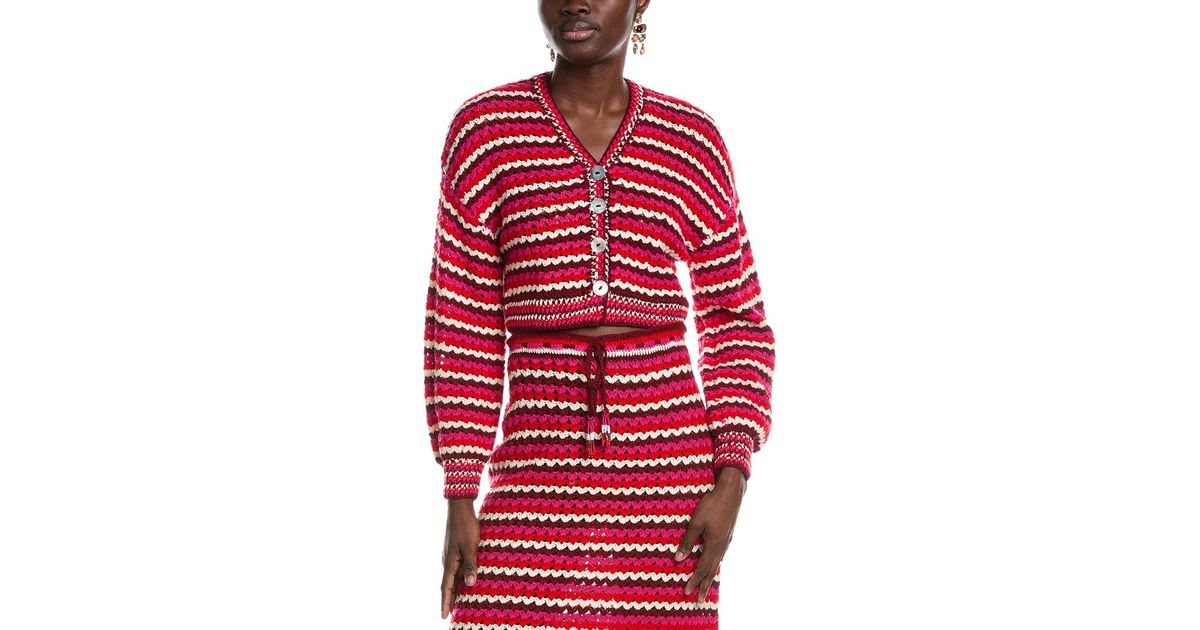 FARM Rio Stripes Crochet Cardigan in Red | Lyst