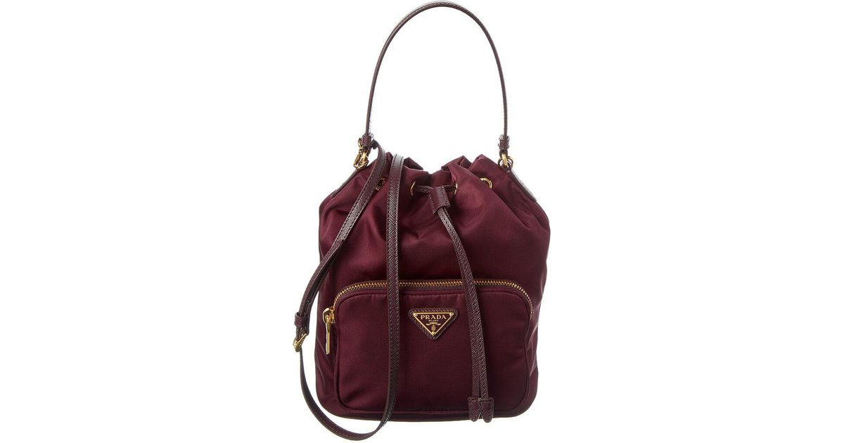 Prada Logo Duet Nylon Bucket Bag in Purple | Lyst UK