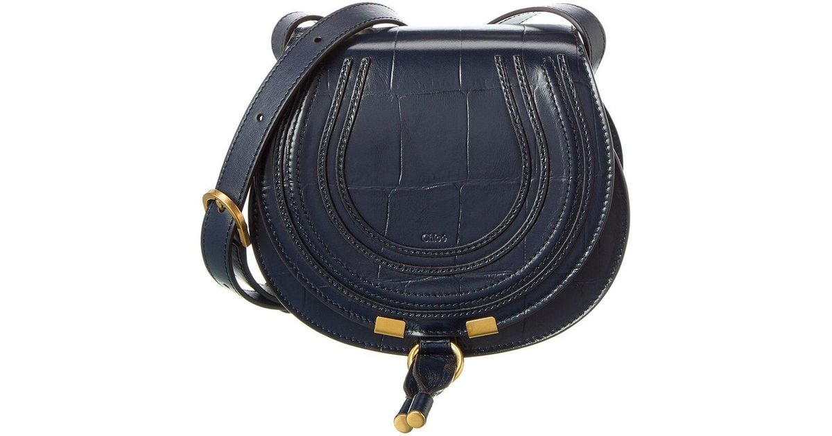Chloé Marcie Small Embossed Leather Saddle Bag in Blue | Lyst