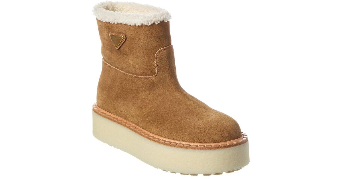 Prada Logo Suede Platform Boot in Brown | Lyst