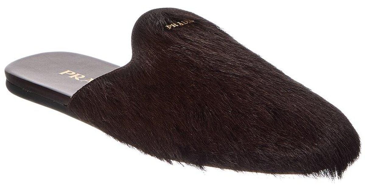 Prada Logo Leather Mule in Brown | Lyst UK